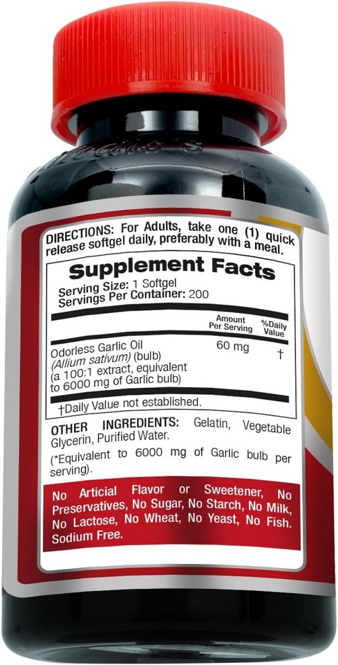 Garlic Pills 6000 mg Equivalent 200 softgels Organic Garlic 200 ...