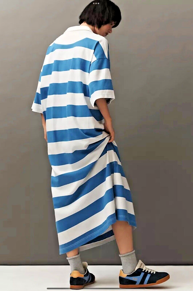 NWT ANTHROPOLOGIE DAILY PRACTICE STRIPED KNIT RUGBY OVERSIZE MAXI DRESS ...