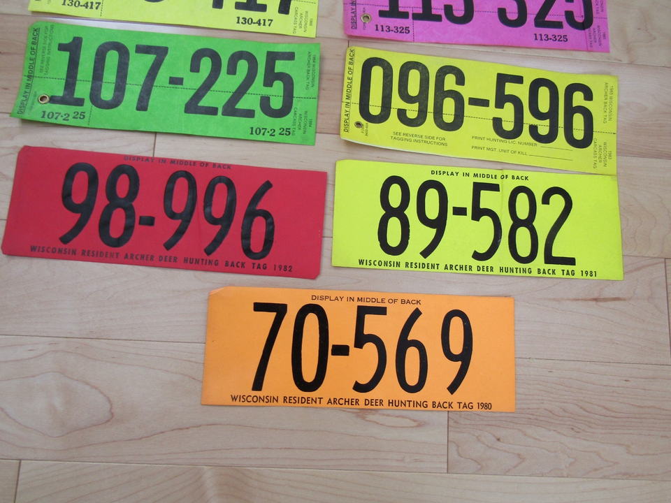 1980-1990 Wisconsin Resident Archery Deer Back Tags Hunting Licenses ...