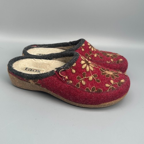 Taos Woolderness 2 Clogs Womens 8 8.5 Red Floral Embroidered Wool Slip ...