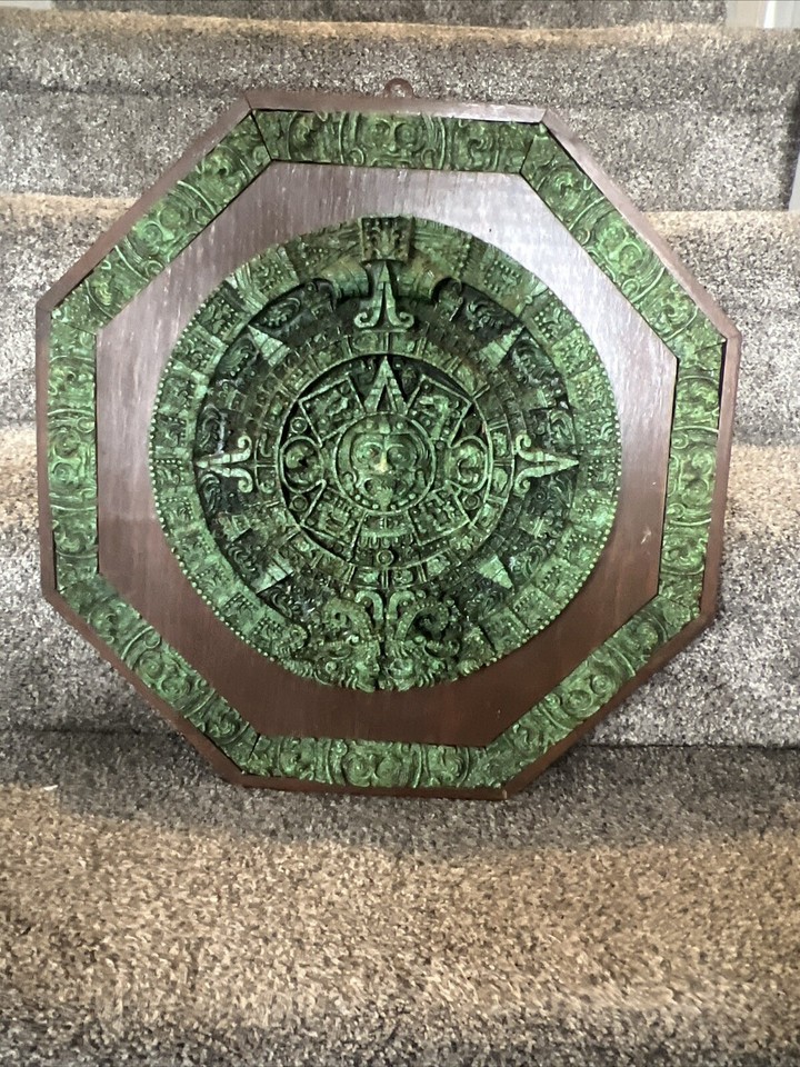 Vintage Aztec Mayan Calendar Sun Dial Malachite Green Chip Stone Wall ...