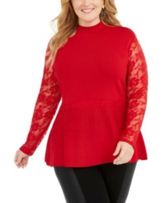 MSRP $90 Inc Plus Size Lace Peplum Sweater Red Size 2X | eBay