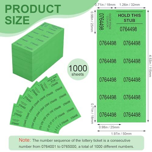 1000 Sheets Raffle Ticket with 10 Bid Numbers 4.5 x 2 Inch Chinese ...