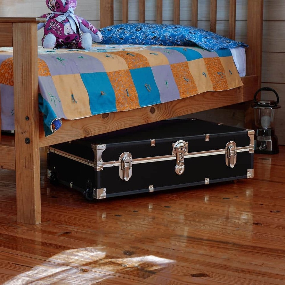Seward Trunk Black Storage Trunk Under the Bed Footlocker Hinged Lid ...