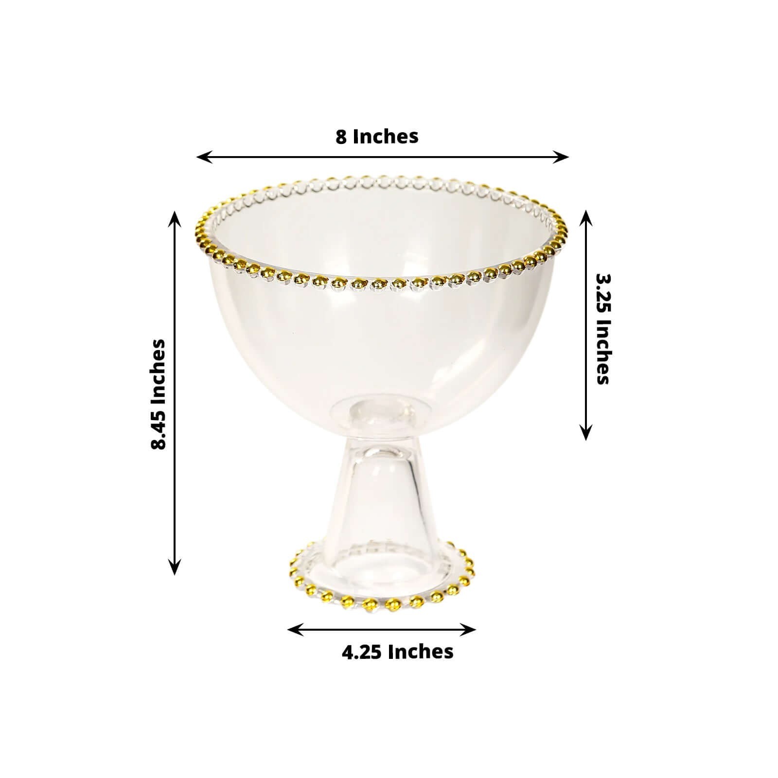 8" Clear Pedestal Bowl Glass Flower Vase with Gold Beaded Rim ...