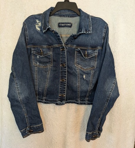 Maurices- Denim Blue Jean Distressed Cropped Jacket Sz 1X | eBay