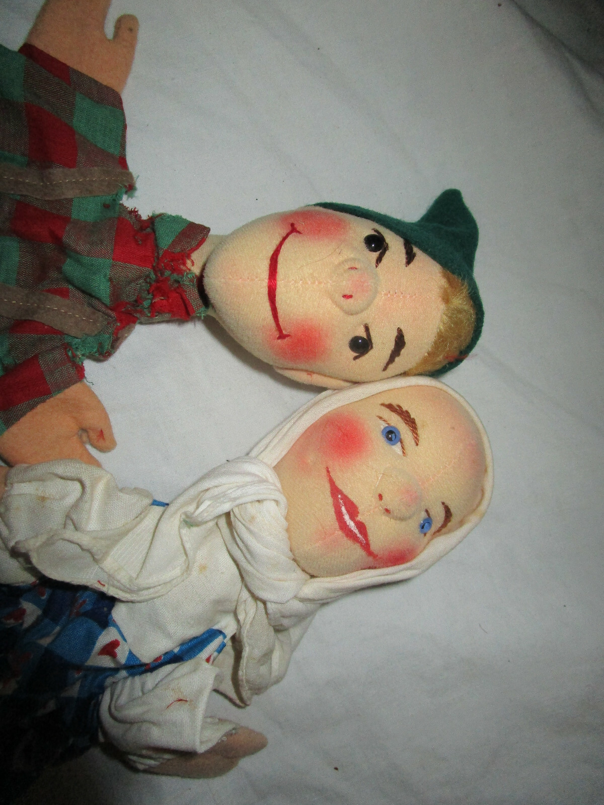 Pair of Peasant felt hand puppets glass eyes center seam Alpine or ...