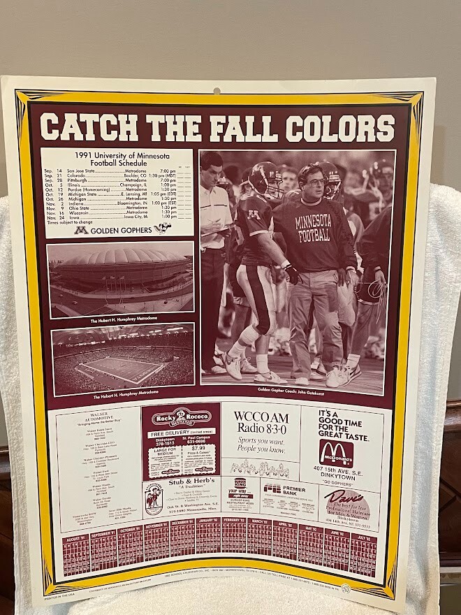 VINTAGE & RARE Minnesota Gophers Football 1991 Poster Schedule, VERY ...