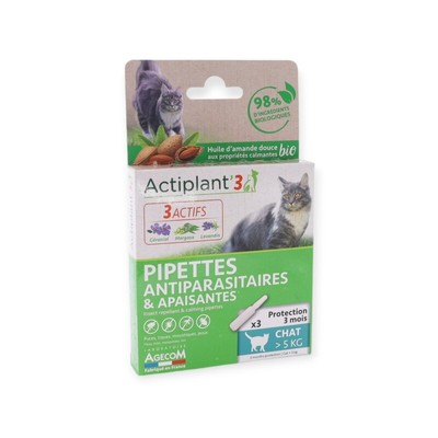 Actiplant TRI ACTIF GRAND CHAT Anti Puces Tiques Poux Plus de 5 kg - 3 ...