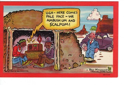 Scared Tourist Outside Native American Home-Vintage 1945 Comic Humor ...