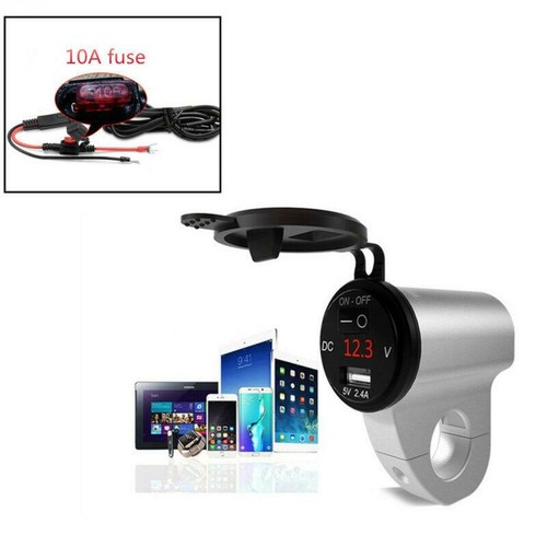 CNC Aluminum Waterproof Motorcycle USB Charger Power Adapter w/Voltage ...