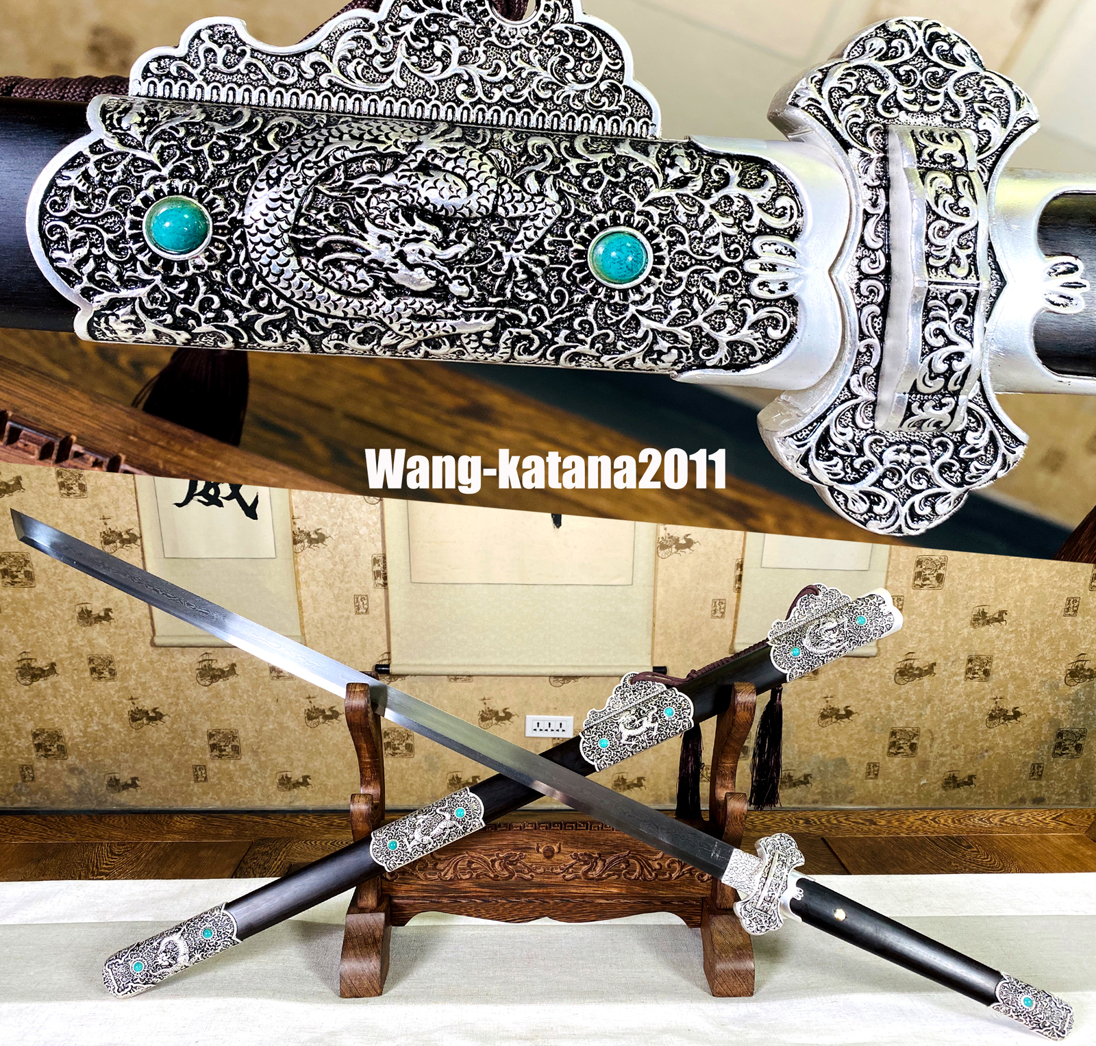 103CM Chinese Dragon Tang Dynasty Folded Steel Dao唐刀 Ebony Sharp ...