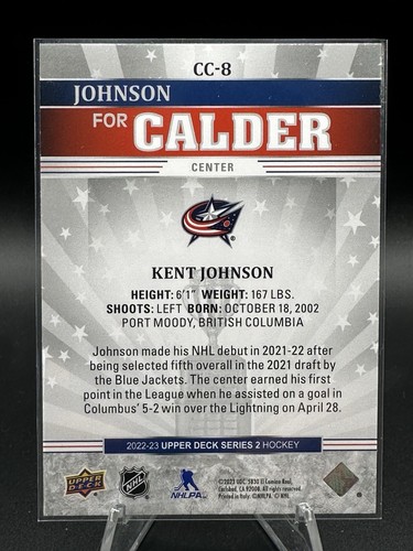 2022-23 Upper Deck Kent Johnson For Calder Rookie Rc #CC-8 Columbus Blue Jackets | eBay