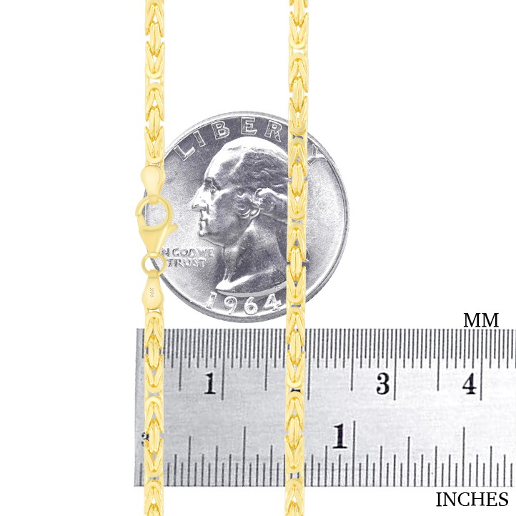14K Yellow Gold Solid 3mm Byzantine Square Box Link Chain Pendant ...