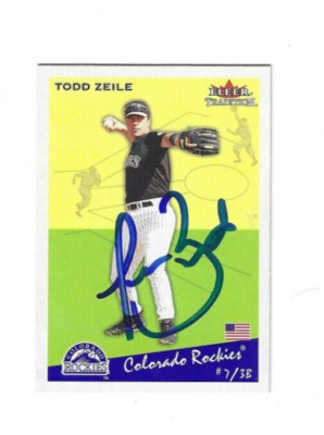 Signed TODD ZEILE Colorado Rockies 2002 Fleer Tradition Card #U233 w ...