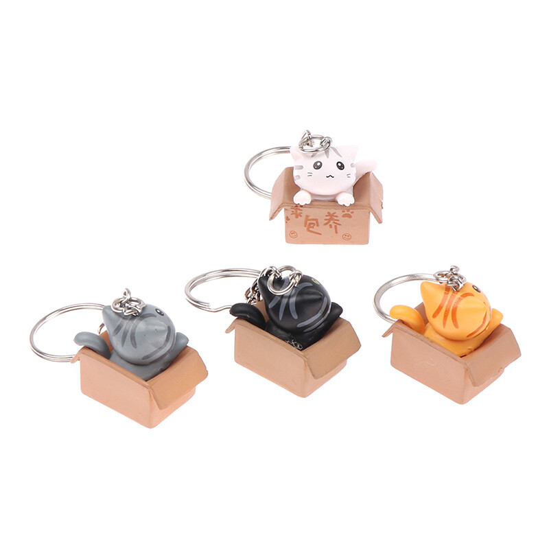 Cute Little Box Cat Key Chain Kawaii Kitten Car Keychain Fashion Letter ...