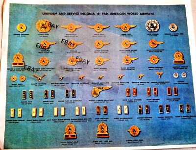 Pan American Uniform Service Insignia Chart Flight Crew Wings Reprint ...
