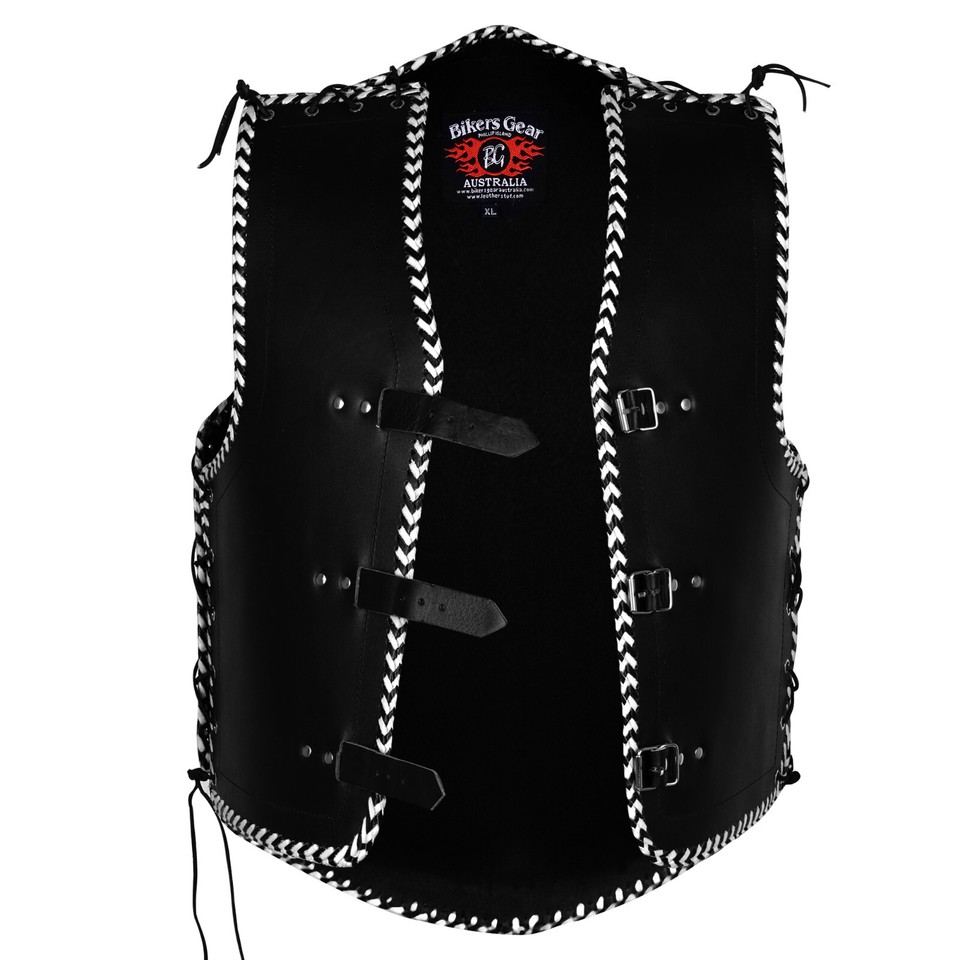 MENS MOTORCYCLE MOTORBIKE CRUISER CLUB BUCKLE VEST 3MM THICK COWHIDE ...