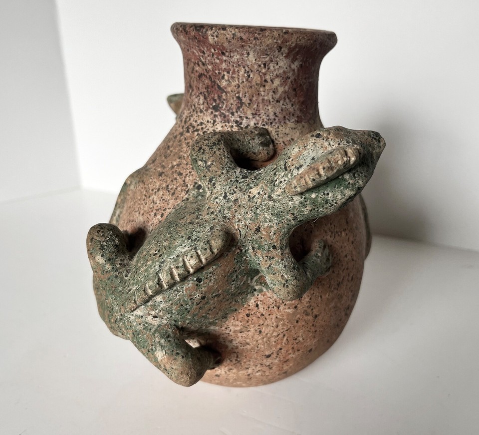 Mexican Pottery Lizard Vase, Based on Pre-Columbian Mayan Form, Iguanas ...