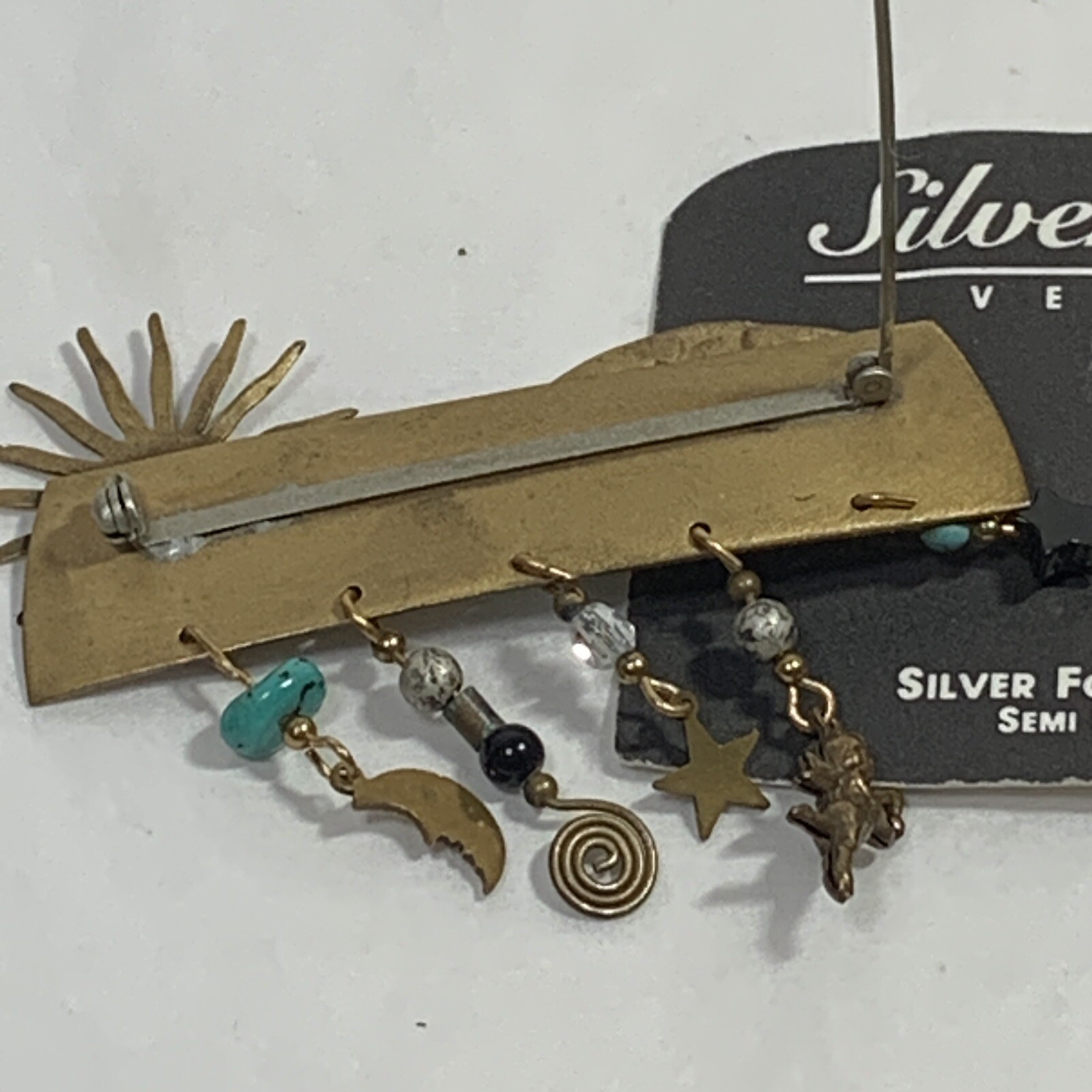 VTG 90s Silver Forest Pin Brass Earth Sun Moon Dangle Stars Angel ...