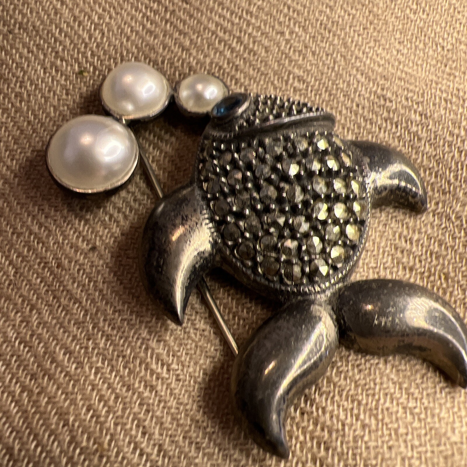vintage Judith Jack, Sterling silver, marcasite ,blue topaz fish pin ...