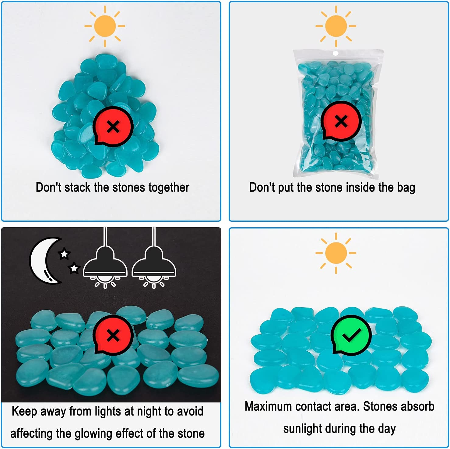 Glow in the Dark Pebble,Glowing Pebbles Plastic Stone Luminous Garden ...