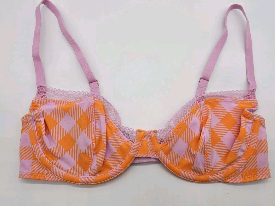 Savage X Fenty Bra Women's Size 32C Pink Plaid Gingham Unlined Plunge ...