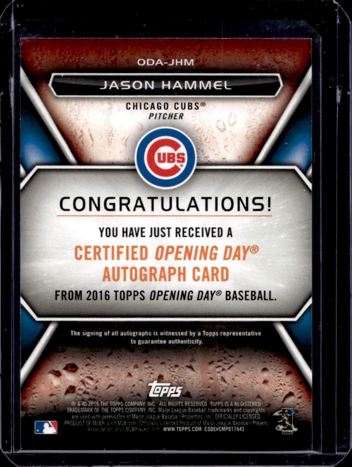 2016 Topps Opening Day Jason Hammel Auto #ODA-JHM Cubs | eBay