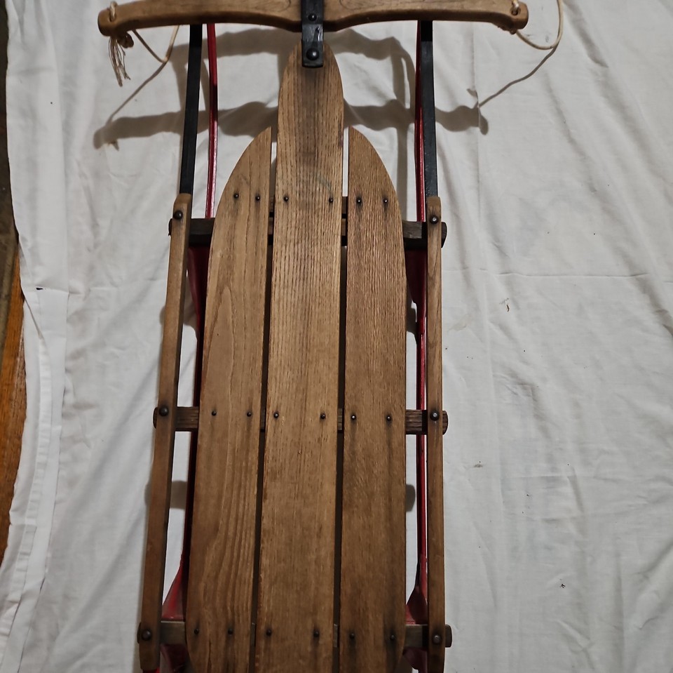 old vintage wood and metal snow sled | eBay