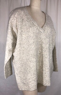 French Connection Size Large Flossy V-Neck Sweater Light Oatmeal Chunky ...