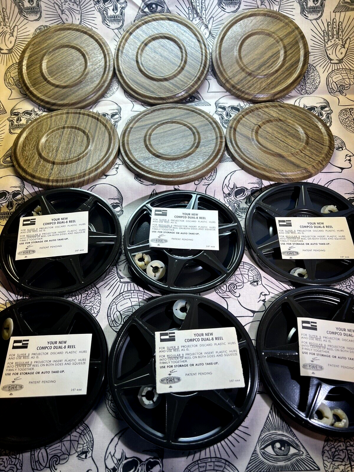 Six Vintage 5" 8mm Compco Metal CHICAGO Film Reels Metal Wood Grain ...