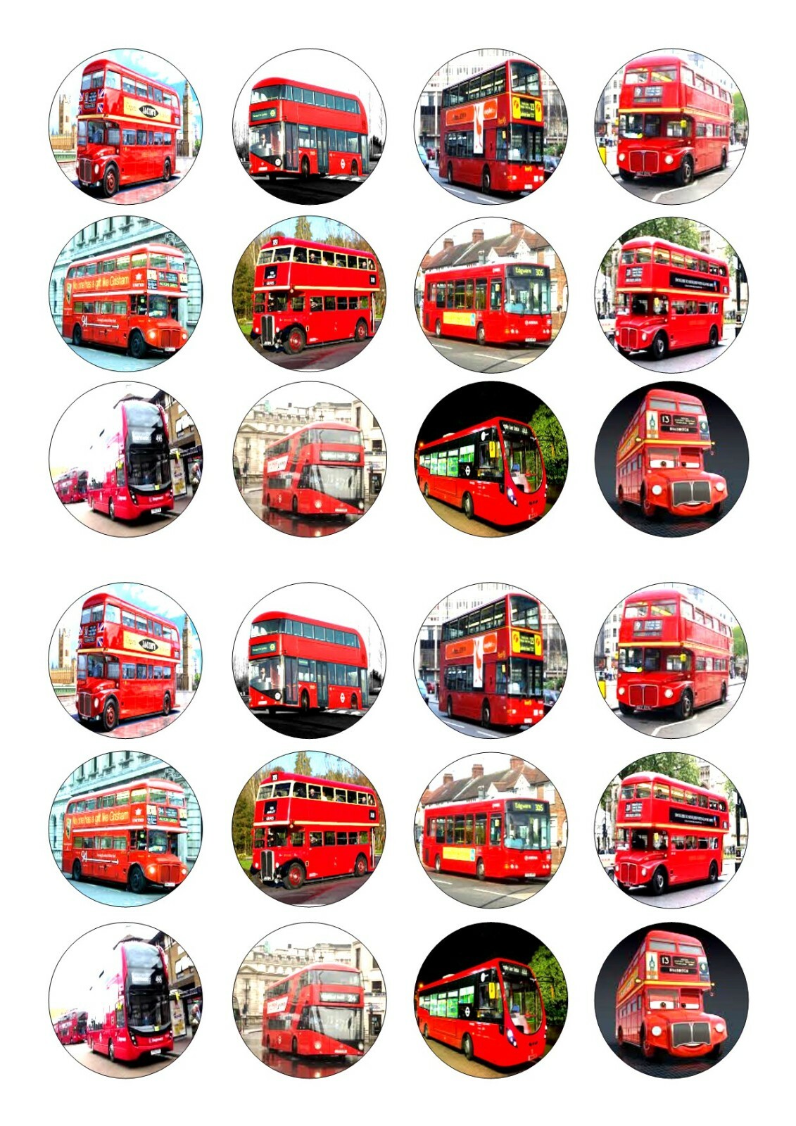 24 LONDON BUSES BUS CUPCAKE TOPPER WAFER RICE EDIBLE FAIRY CAKE BUN ...