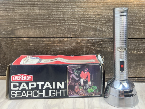 Vintage EverReady Captain Searchlight Flashlight Ribbed Body Chrome USA ...
