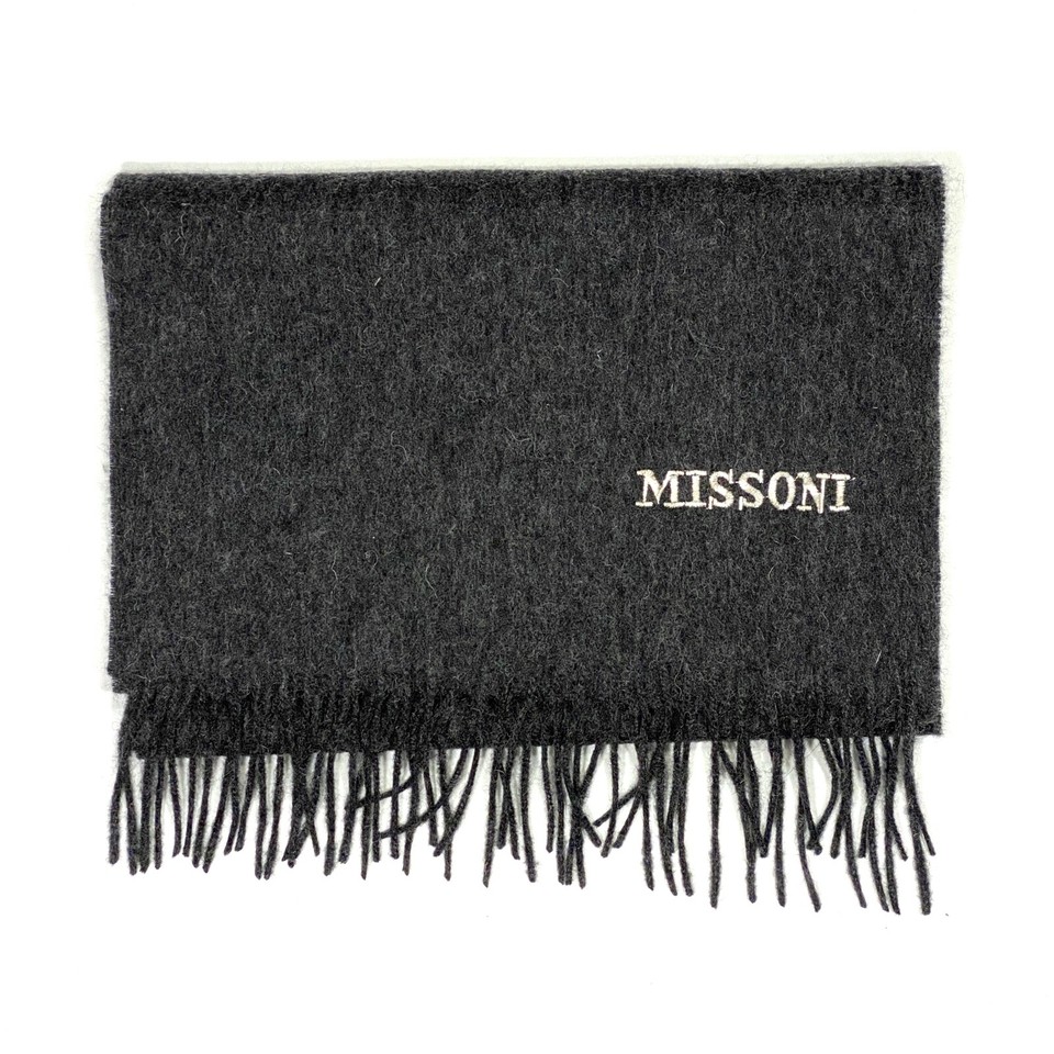 MISSONI Mens Womens Wool Fringe Scarf Ivory Logo Green Gray | eBay