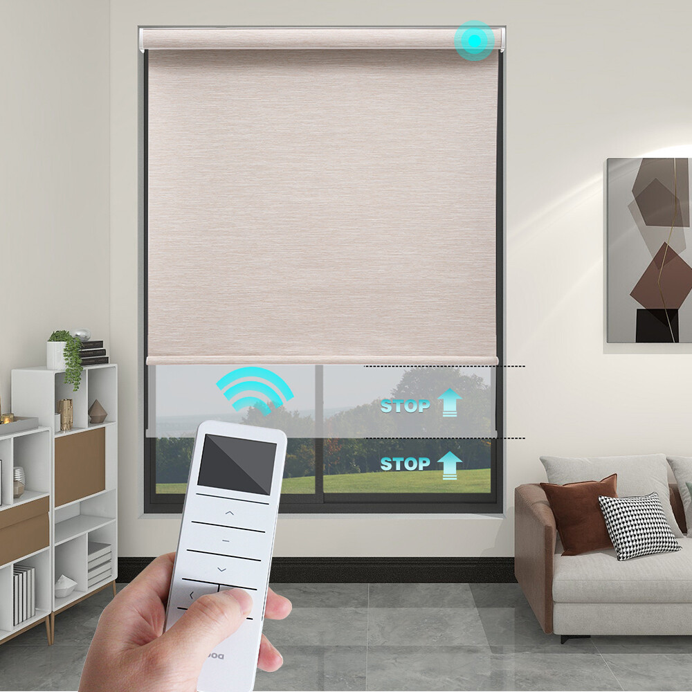 Waterproof 100% Blackout Electric Roller Shade Motorized Window Blinds ...