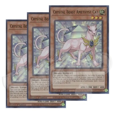 Yugioh - Crystal Beast Amethyst Cat x 3 - 1st Edition Ultra Rare NM ...