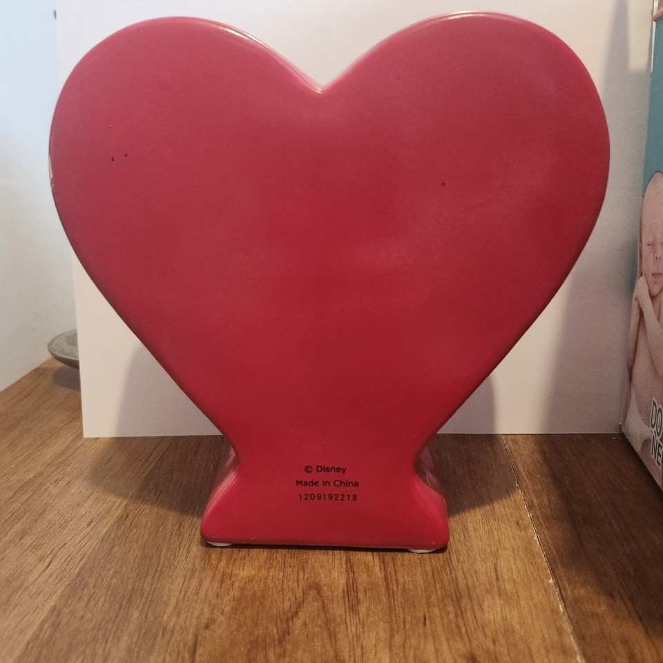 Disney Mickey & Minnie Mouse Kissing Red Heart Coin Bank with Stopper 7 ...