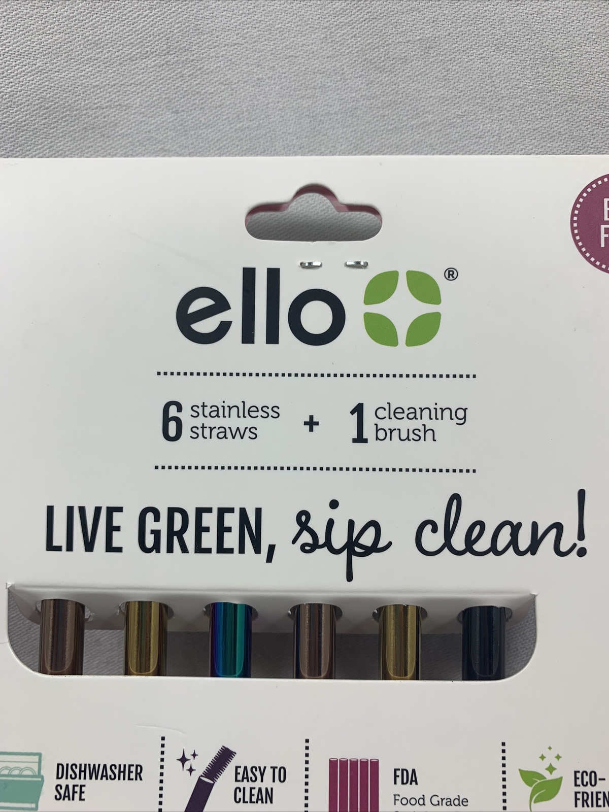 NEW ELLO LIVE GREEN SIP CLEAN 6 COCKTAIL STRAWS 1 BRUSH REUSEABLE ...