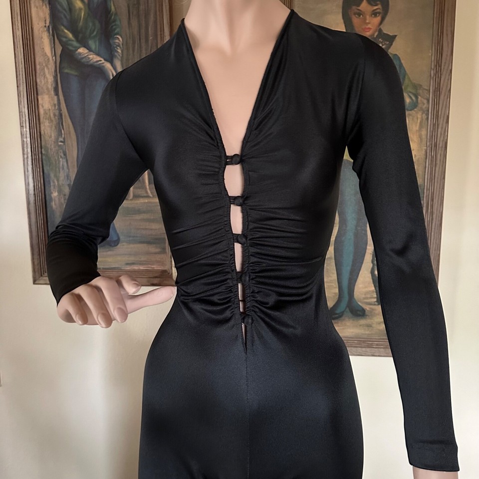 Vintage 70s Disco Wet Look Cut-out Jumpsuit Soul Train Bell Bottoms S ...