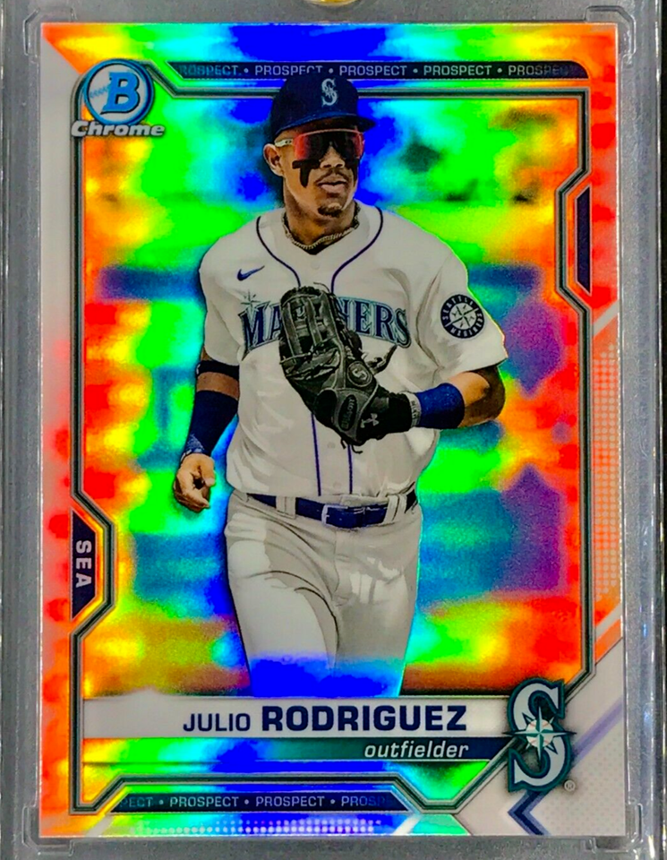 JULIO RODRIGUEZ ROOKIE REFRACTOR Holo RC Card Non Auto Topps Chrome ...