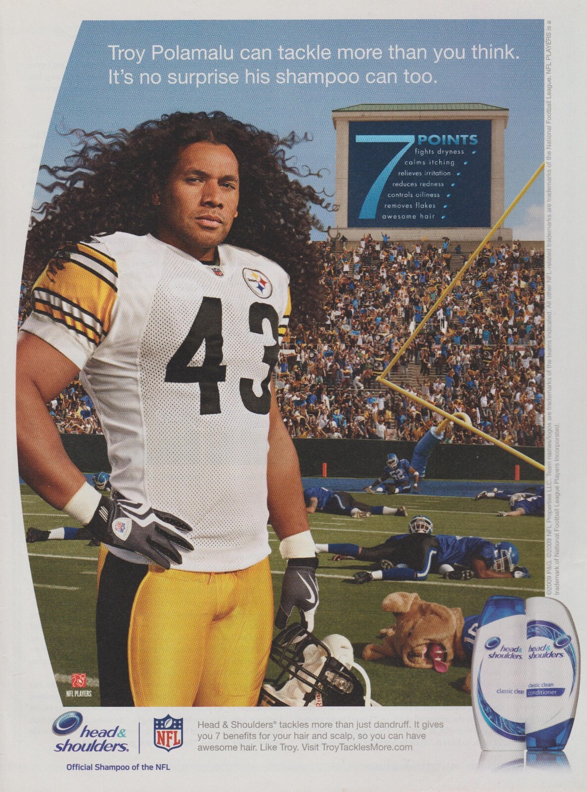 2009 Head & Shoulders Shampoo - NFL Steelers Troy Polamalu - Print Ad ...