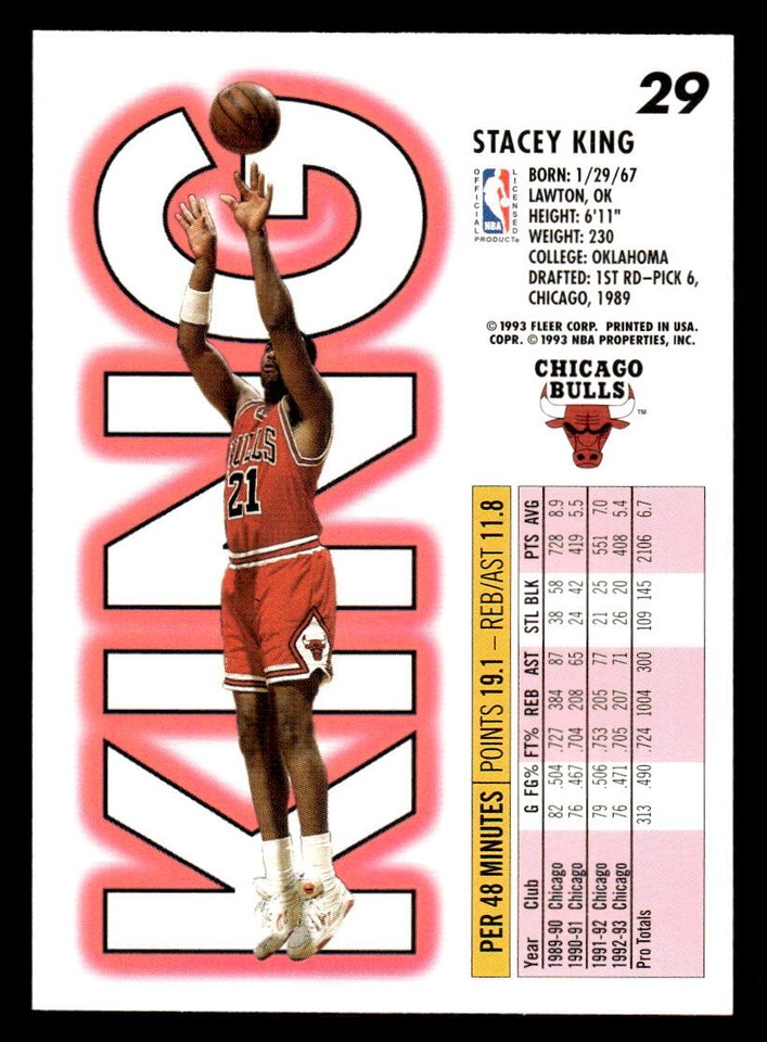 1993 Fleer #29 Stacey King MINT | eBay
