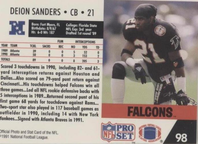 1991 Pro Set Deion Sanders #98 for sale | eBay