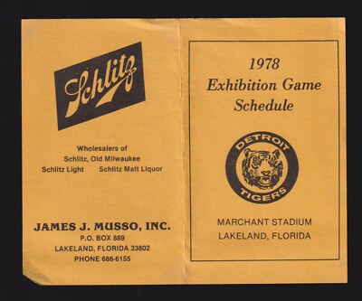 1978 DETROIT TIGERS Schlitz Spring Training POCKET SCHEDULE VG-EX | eBay