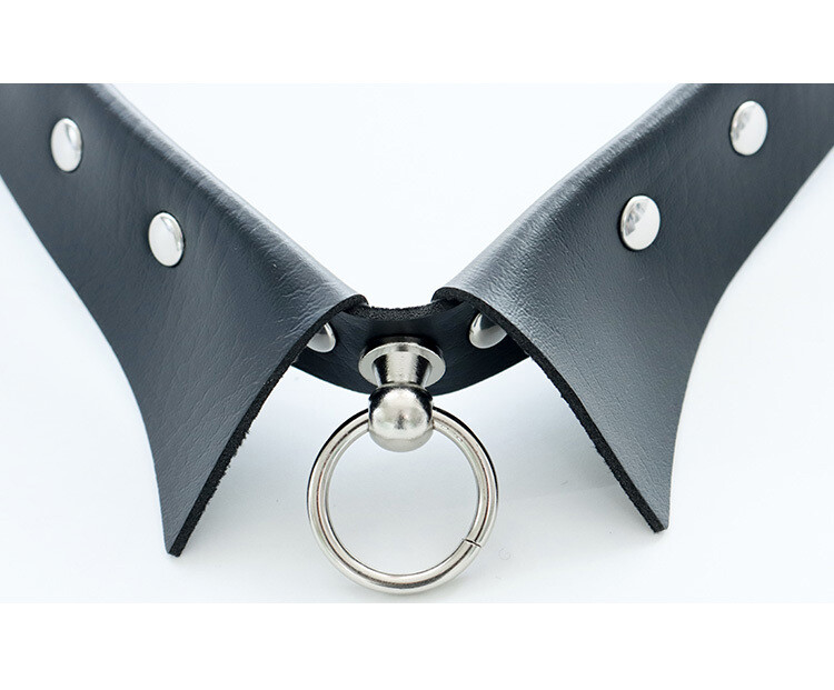 Harajuku Black Leather Collar PU Neck Chain Adjustable Traction Maid ...