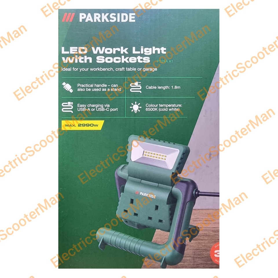 Parkside LED Work Light with 2× Sockets Easy Charging Via USB-A or USB ...