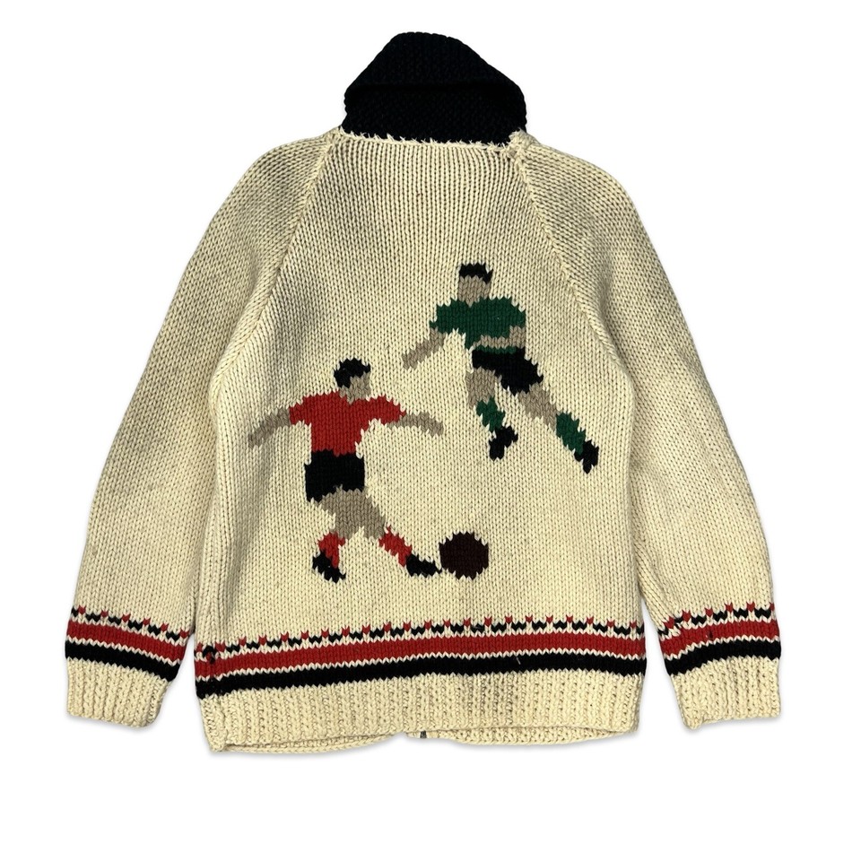 VTG 1950s MENS MARY MAXIM FOOTBALL SOCCER COWICHAN ROCKABILLY CARDIGAN ...