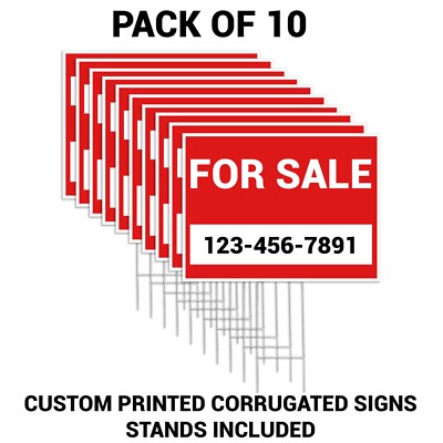 Pack of 10 Yard Signs, Custom Printed Corrugated Yard Signs with Stands ...