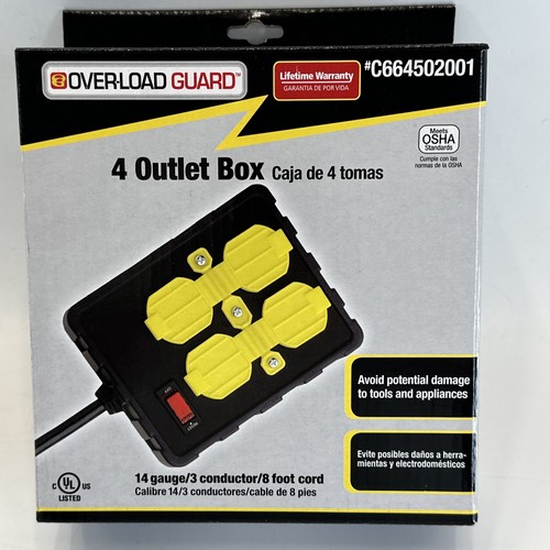 OVER-LOAD GUARD 4-Outlet Box With Built In Circuit Breaker 14/3 8 Foot ...