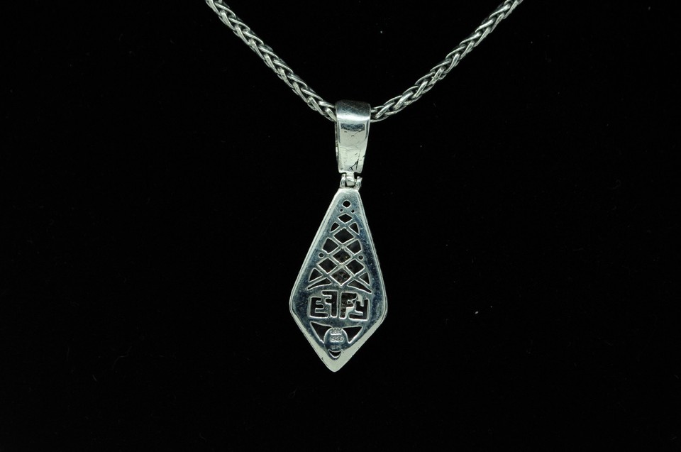 EFFY (c) Sterling Silver and 18K WG Paved Diamond Pendant w/ 18" Wheat ...